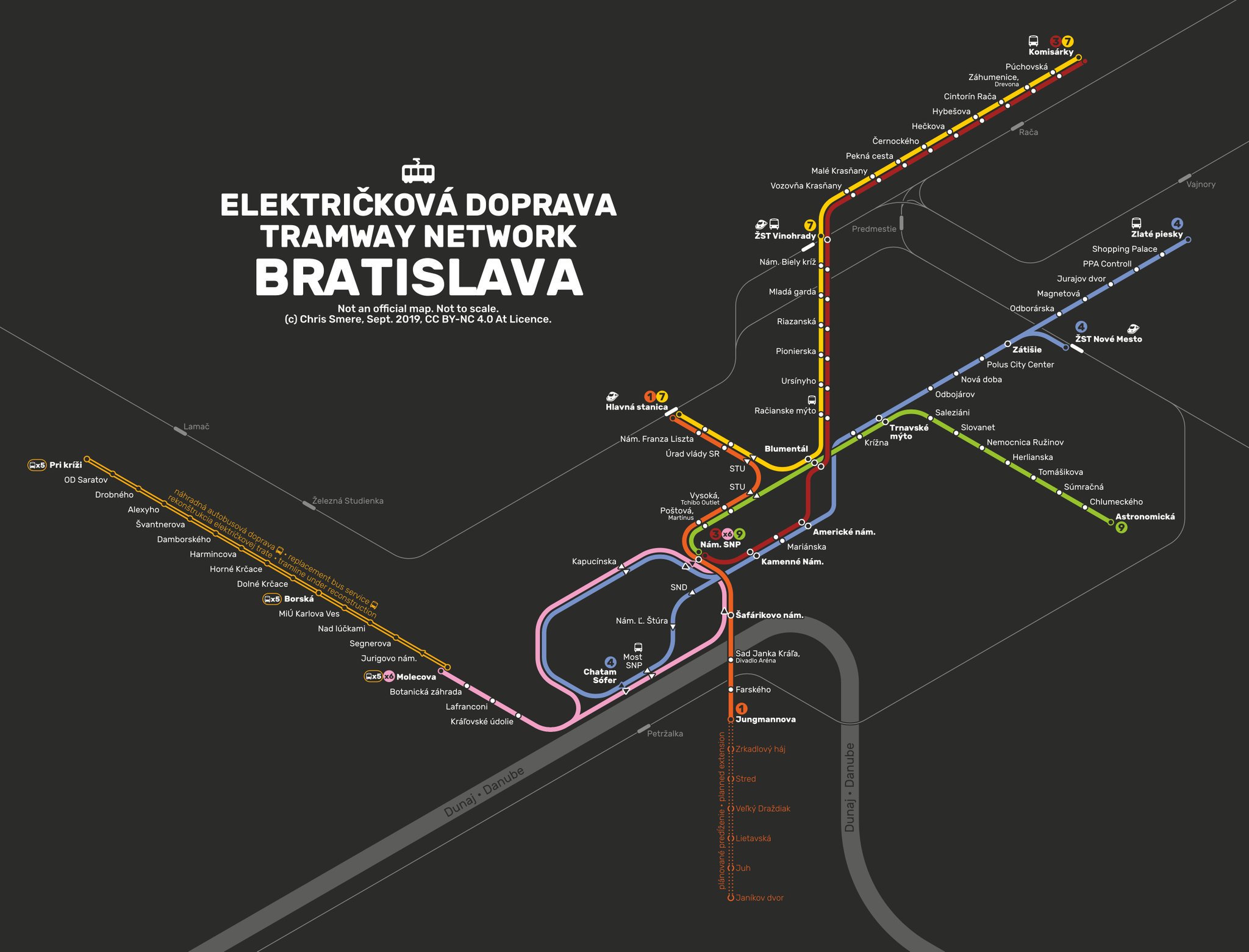 Slovakia Bratislava train rail tram trolleybus maps
